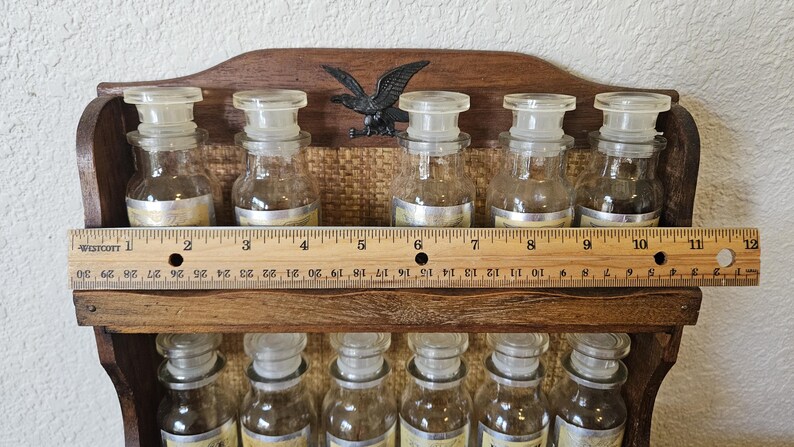 Wooden Spice Rack With Labeled Spice Jars Vintage 1970s American Eagle ...