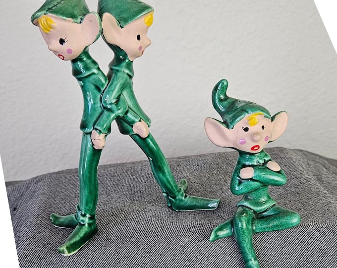 Pair of Vintage Green Ceramic Pixie Elf Figurines Made in Japan - Etsy