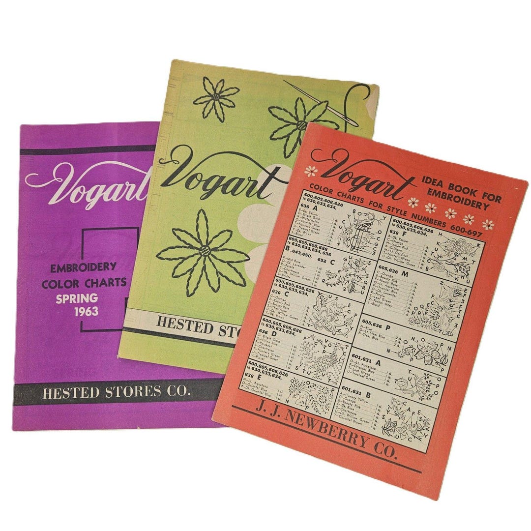 3 VTG 1960s Vogart Embroidery Color Charts / Idea Book Hested & JJ ...