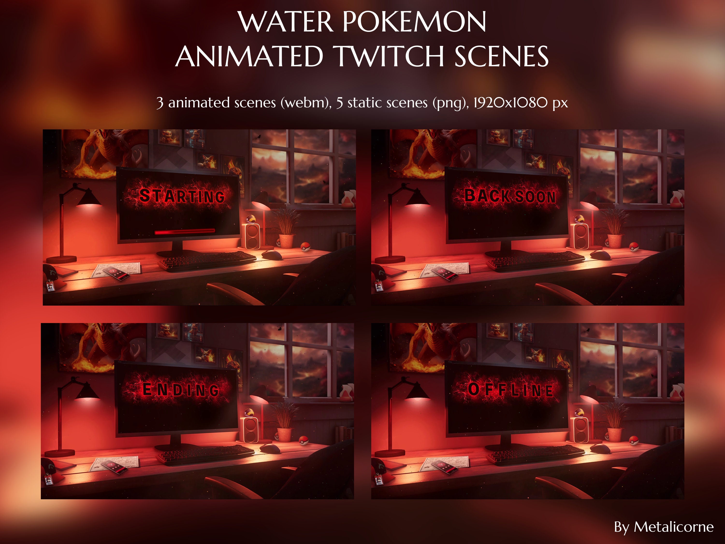 Fire Pokemon Animated Twitch Screens Stream Overlays Cozy Gaming Desk ...
