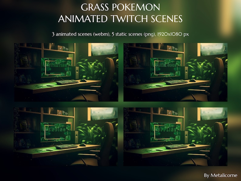 Grass Pokemon Animated Twitch Screens Stream Overlays Cozy Gaming Desk ...