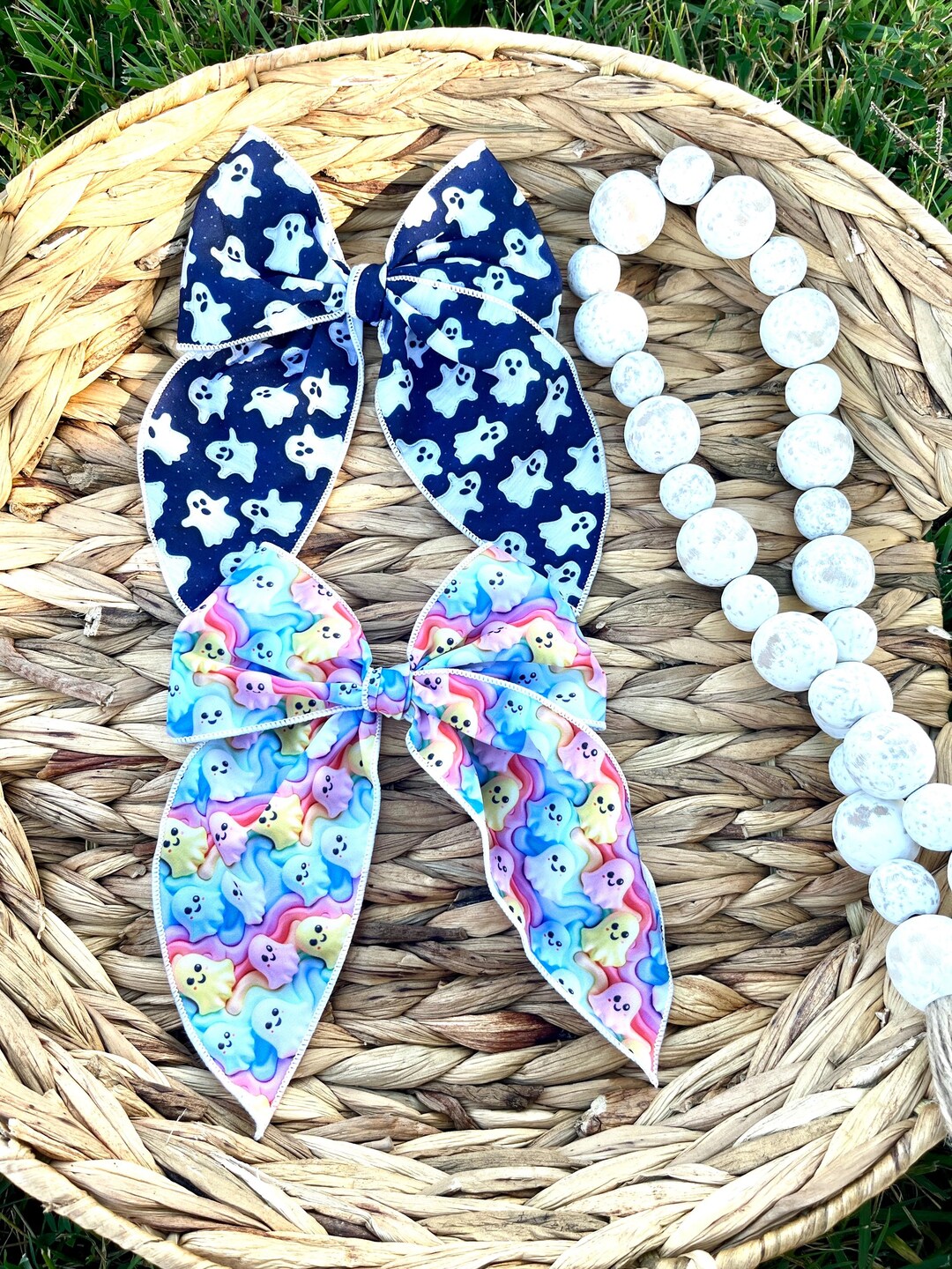 Ghost Sailor Bows, Halloween Ghosts, Ghost Hair Bow, Serged Halloween ...