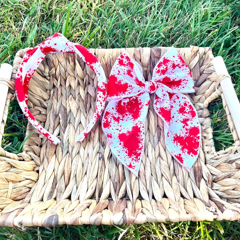 Blood Splatter Hair Bow, Blood Splatter Knotted Headband, Halloween ...