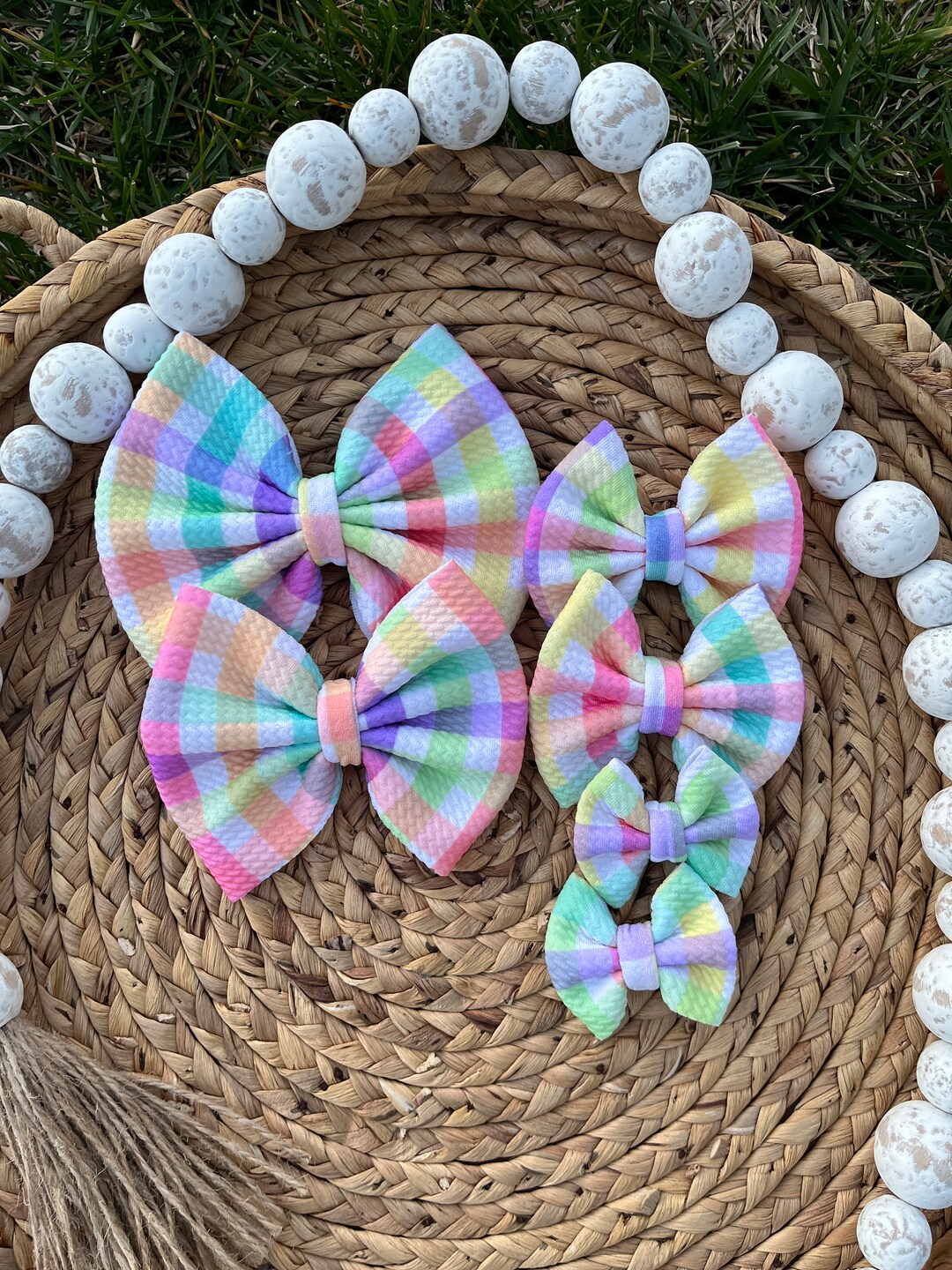 Spring Hair Bow, Pastels Hair Bow, Easter Hair Bow, Multi Color Plaid ...