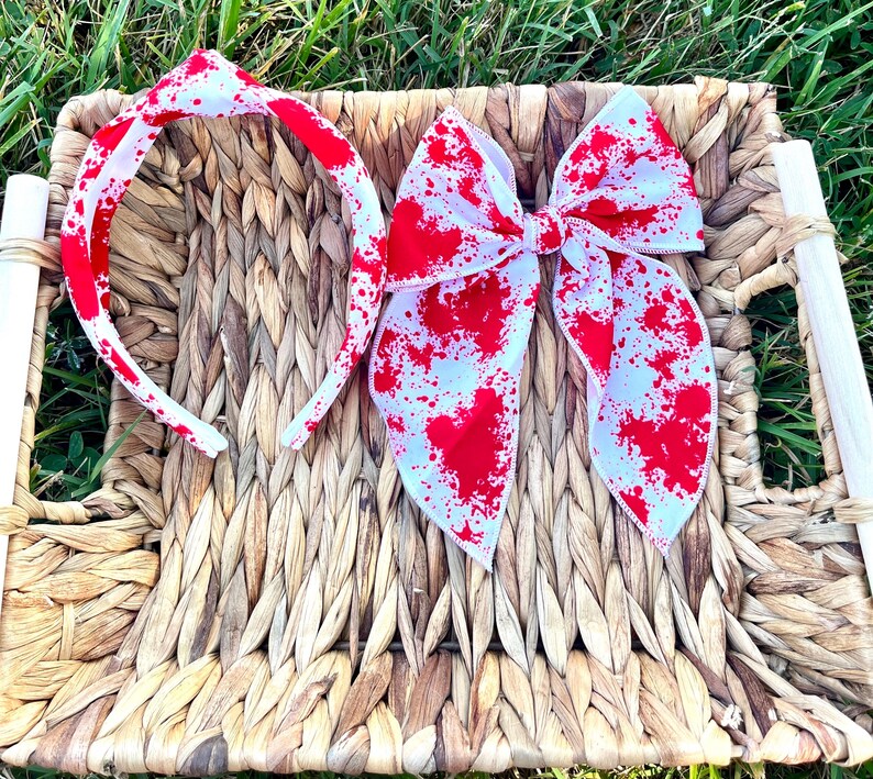 Blood Splatter Hair Bow, Blood Splatter Knotted Headband, Halloween ...