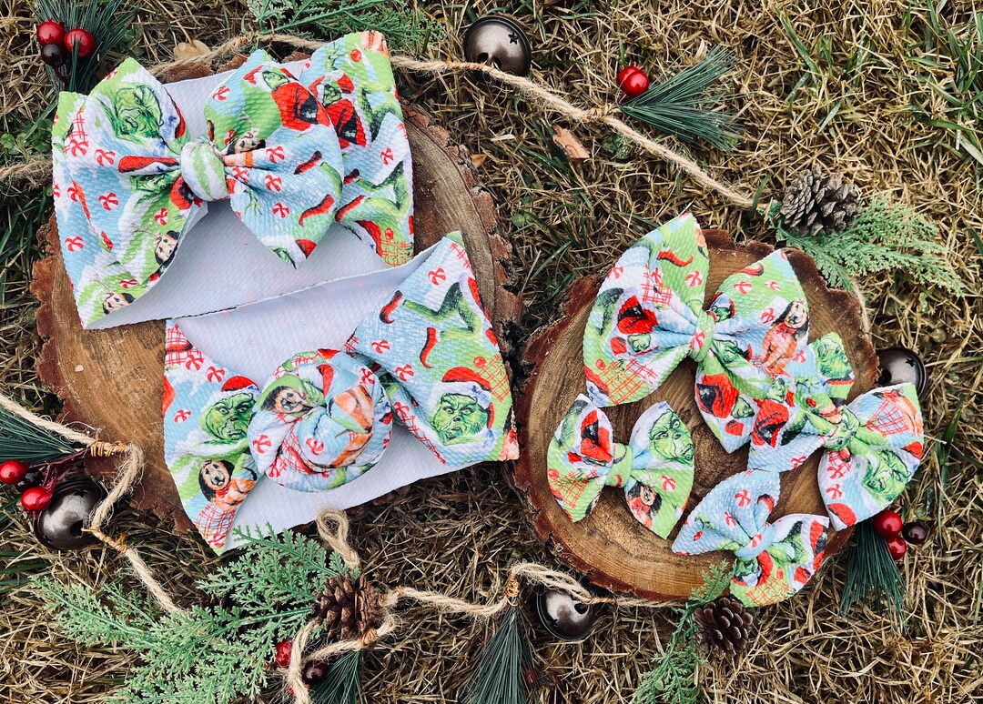 Christmas Hair Bow/ Mr. G Hair Bow/ Grinch Christmas Bow/ Top Knot Bow ...