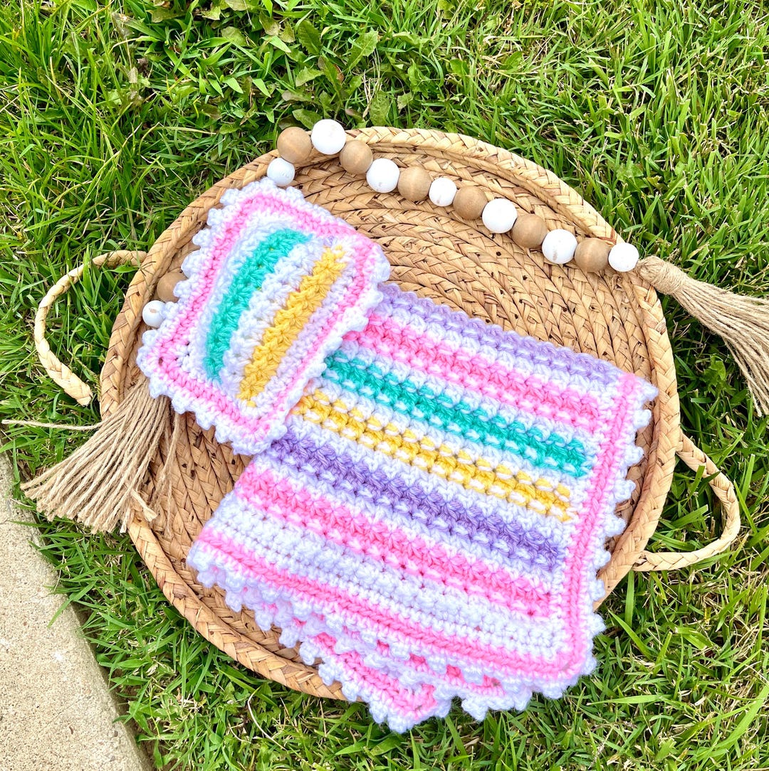 Handmade Crocheted Baby Doll Blanket and Pillow: Pastel Colors - Etsy