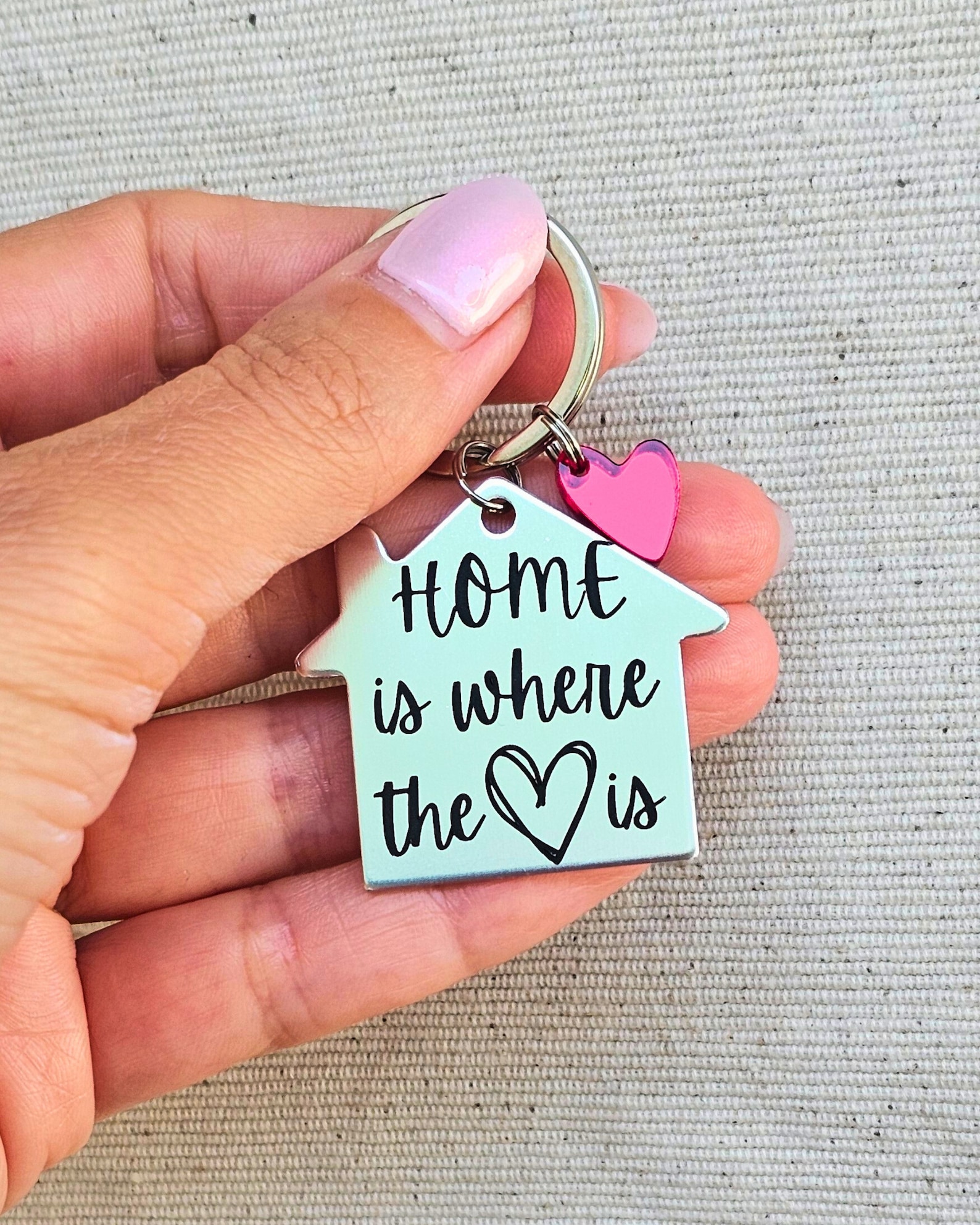 First Home Keychain, Personalized Keyfob for New Home, Custom Engraving ...