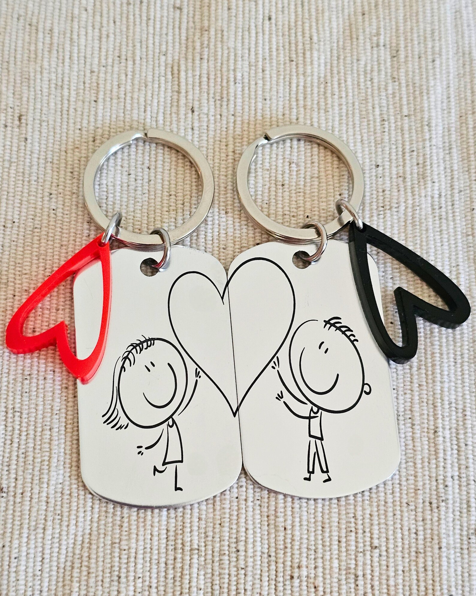 Customizable Couple Key Rings Set - Pair of Keychains Personalised With ...