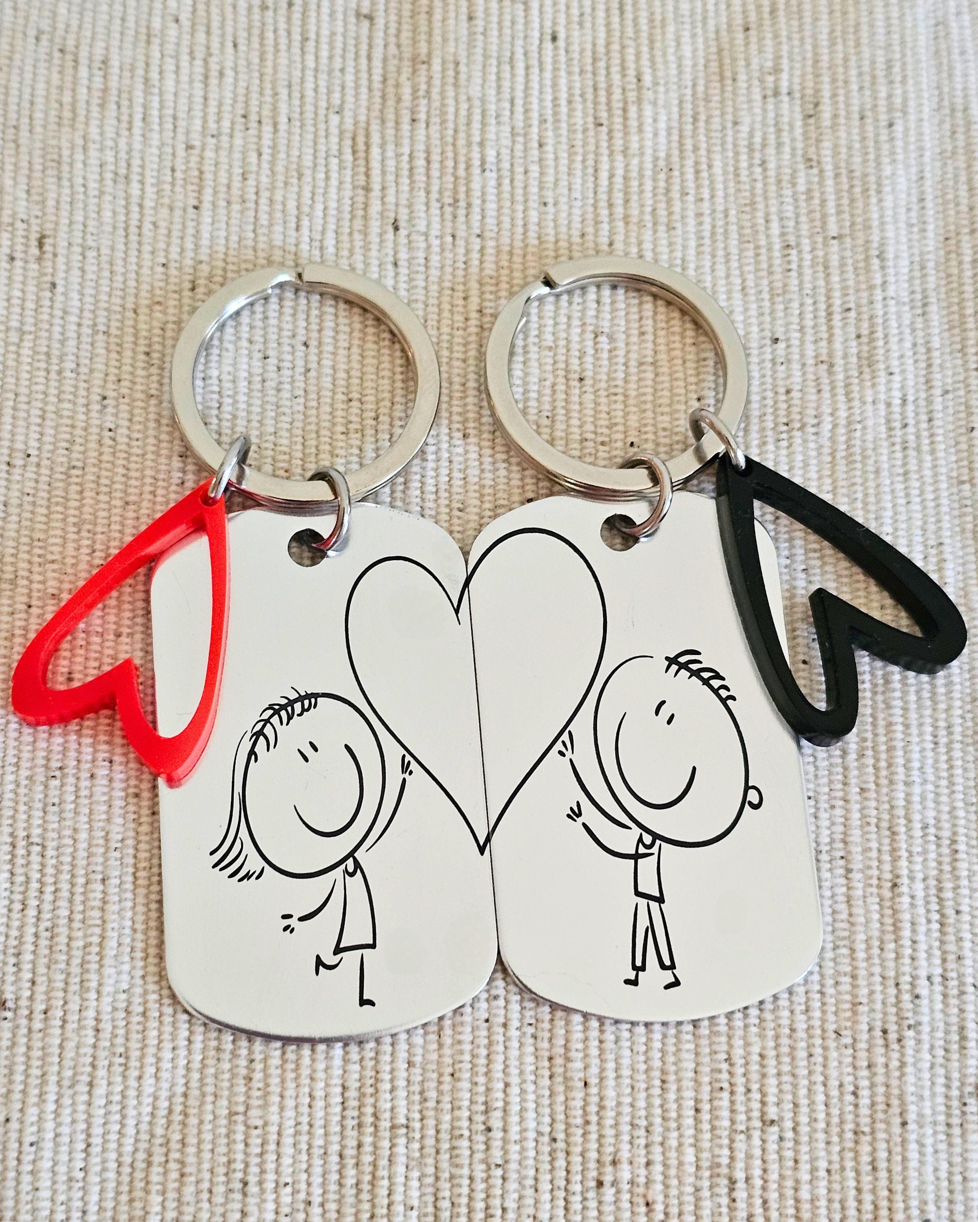 Customizable Couple Key Rings Set - Pair of Keychains Personalised With ...