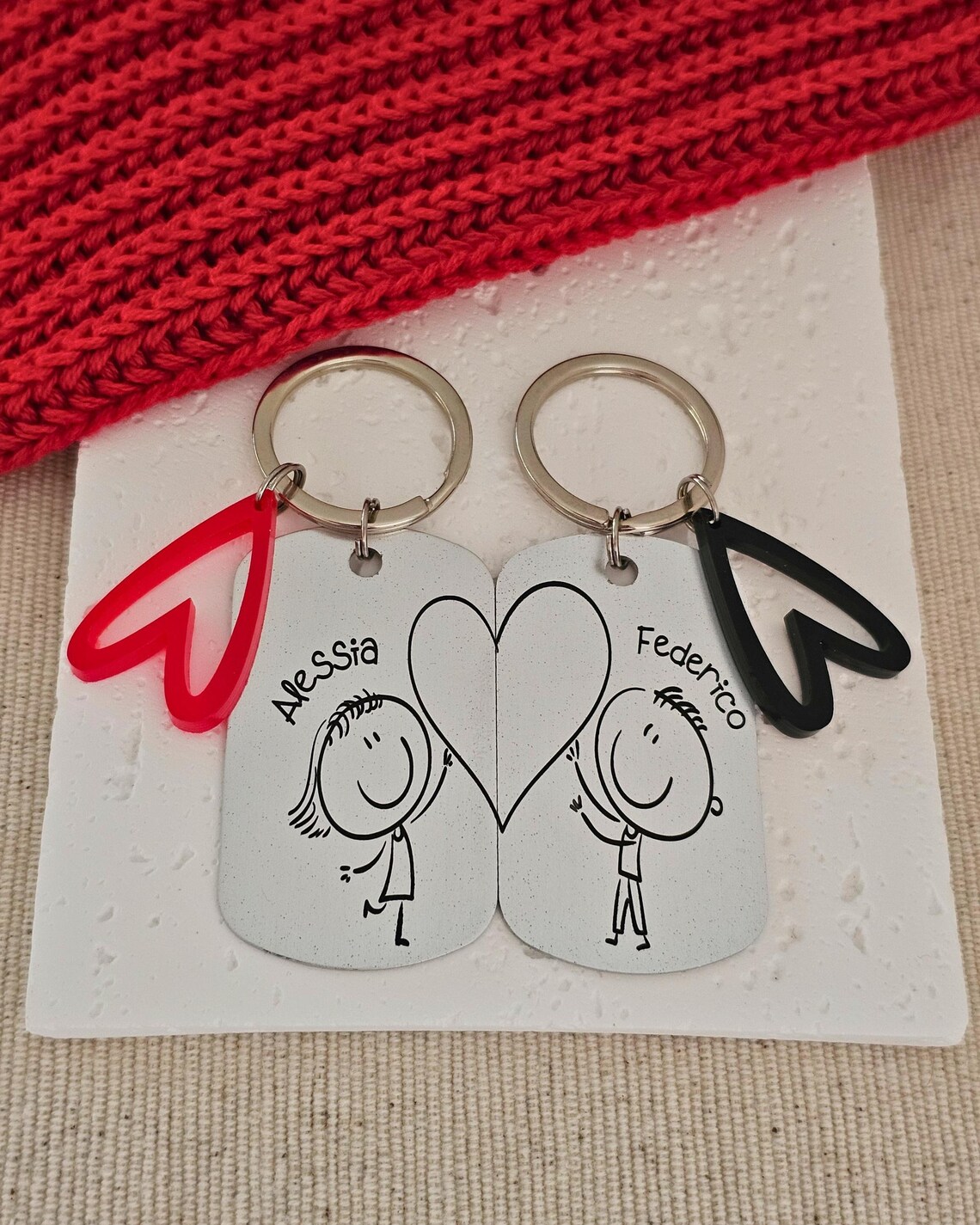 Customizable Couple Key Rings Set - Pair of Keychains Personalised With ...