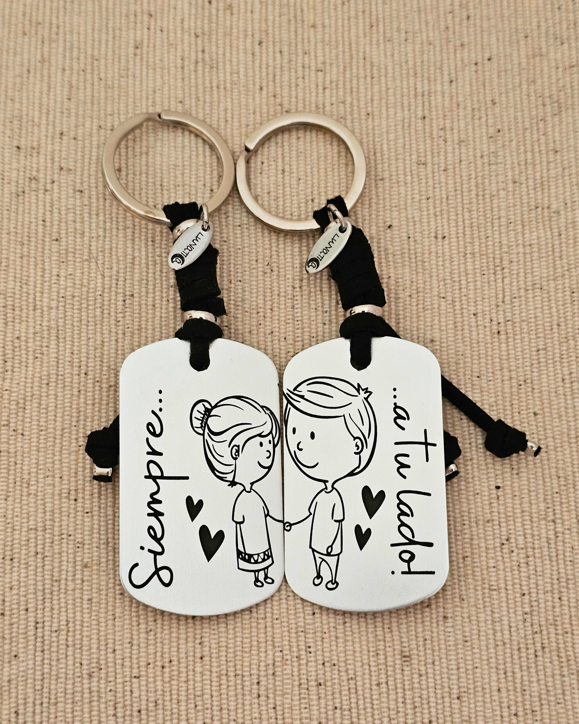Set of 2 Personalized Couple Keychains, Engraved Couple Keychain Set ...