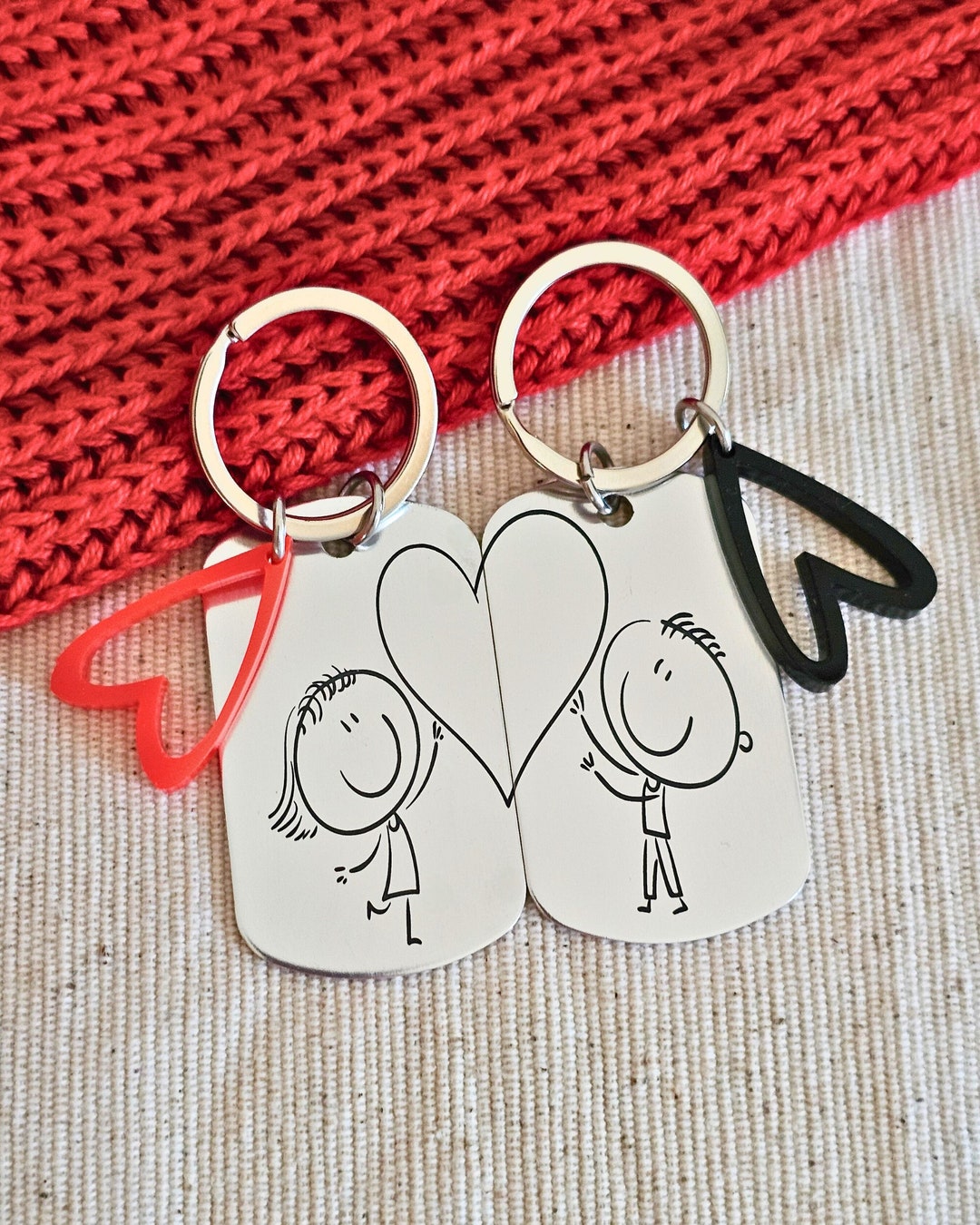 Customizable Couple Key Rings Set - Pair of Keychains Personalised With ...