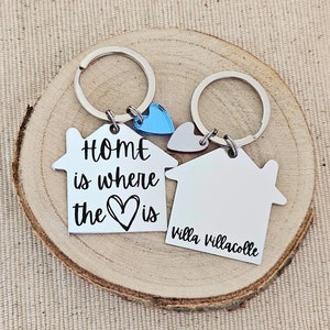 First Home Keychain, Personalized Keyfob for New Home, Custom Engraving ...