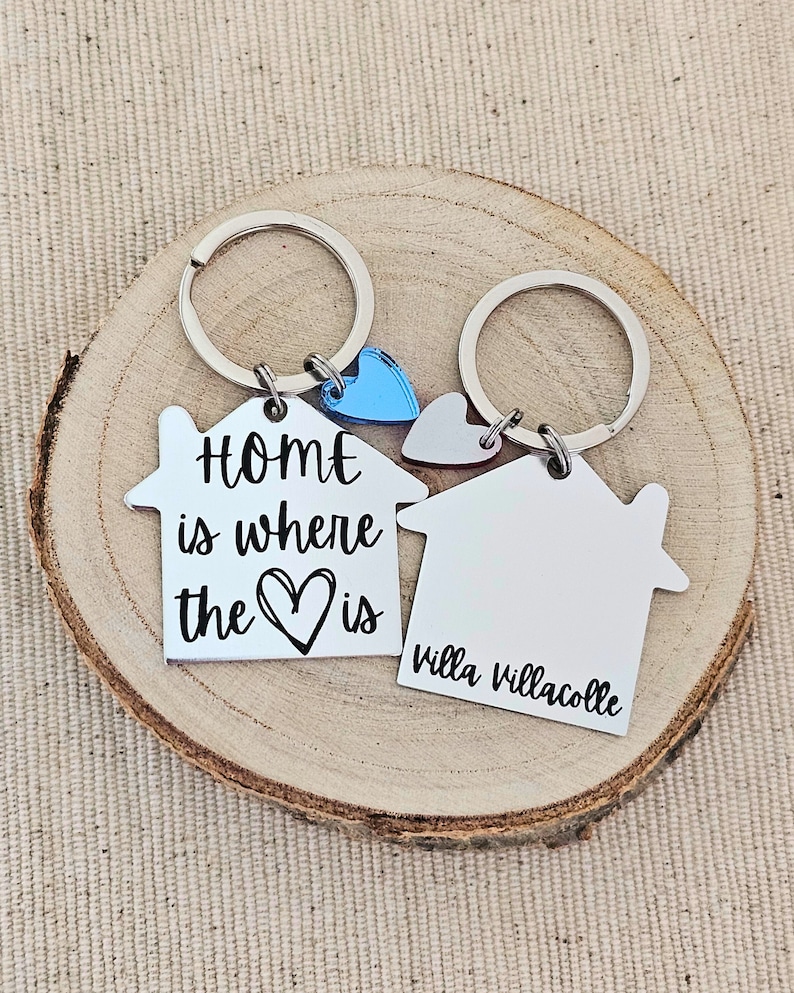 First Home Keychain, Personalized Keyfob for New Home, Custom Engraving ...
