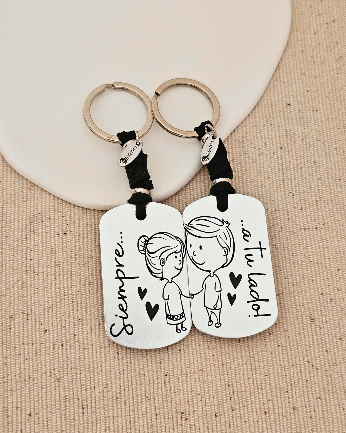 Set of 2 Personalized Couple Keychains, Engraved Couple Keychain Set ...