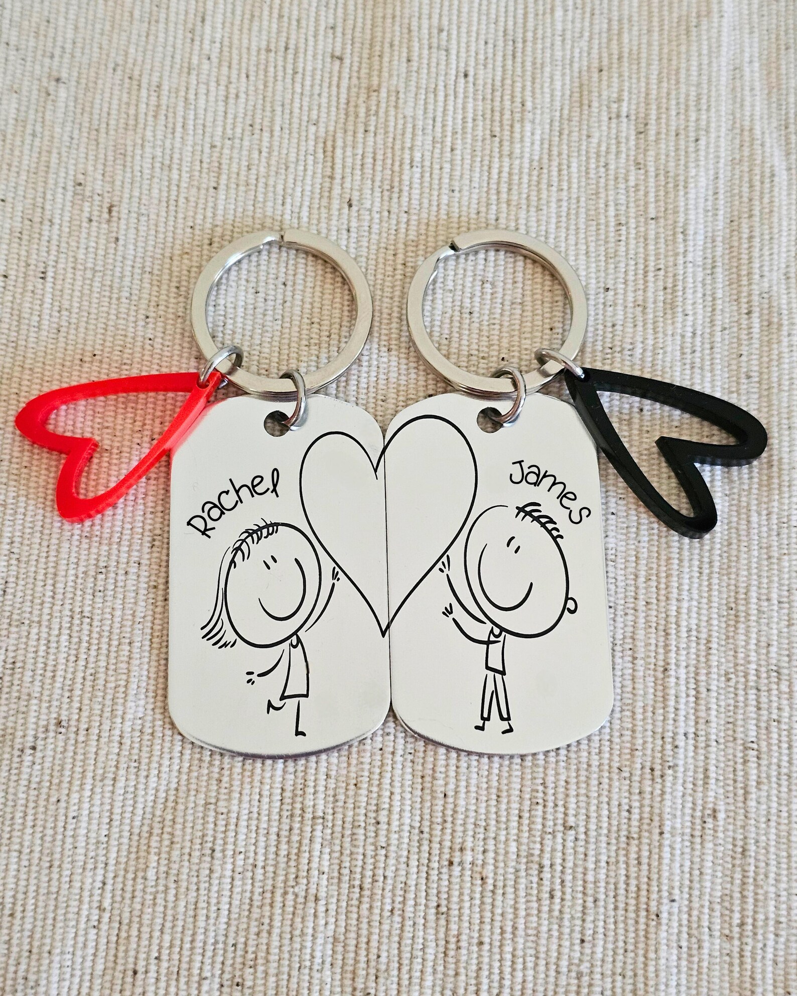 Customizable Couple Key Rings Set - Pair of Keychains Personalised With ...