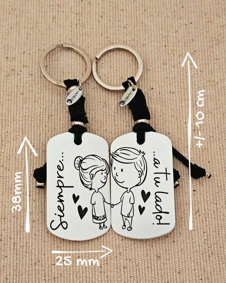 Set of 2 Personalized Couple Keychains, Engraved Couple Keychain Set ...