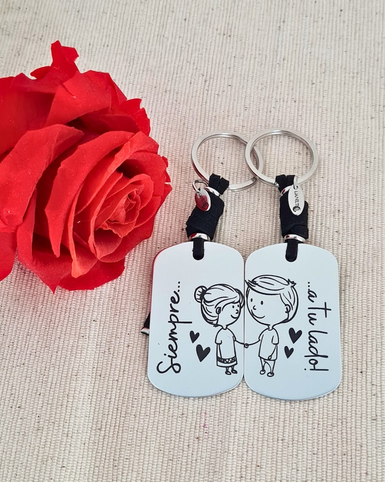 Set of 2 Personalized Couple Keychains, Engraved Couple Keychain Set ...