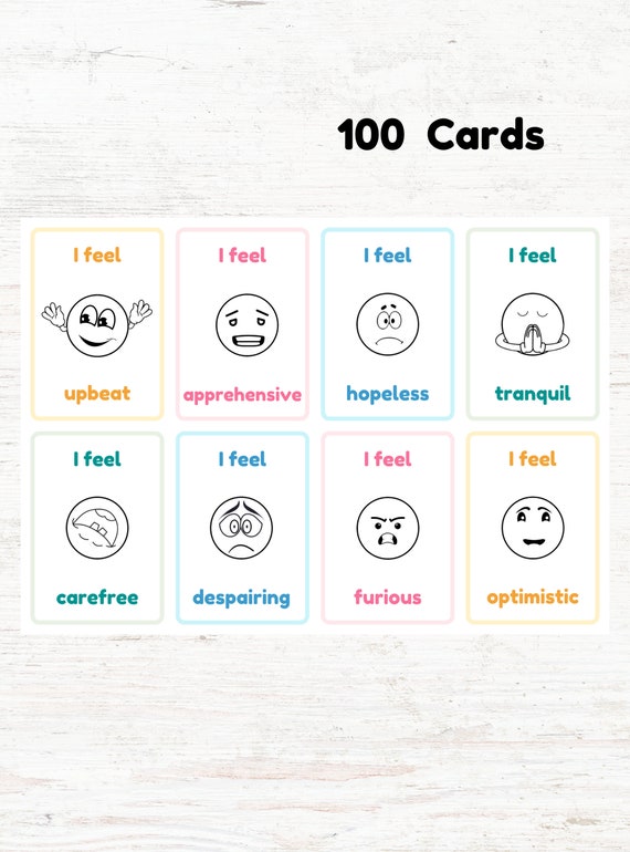 100 Emotion Emoji Flashcards Feelings Emoji Flash Cards for - Etsy