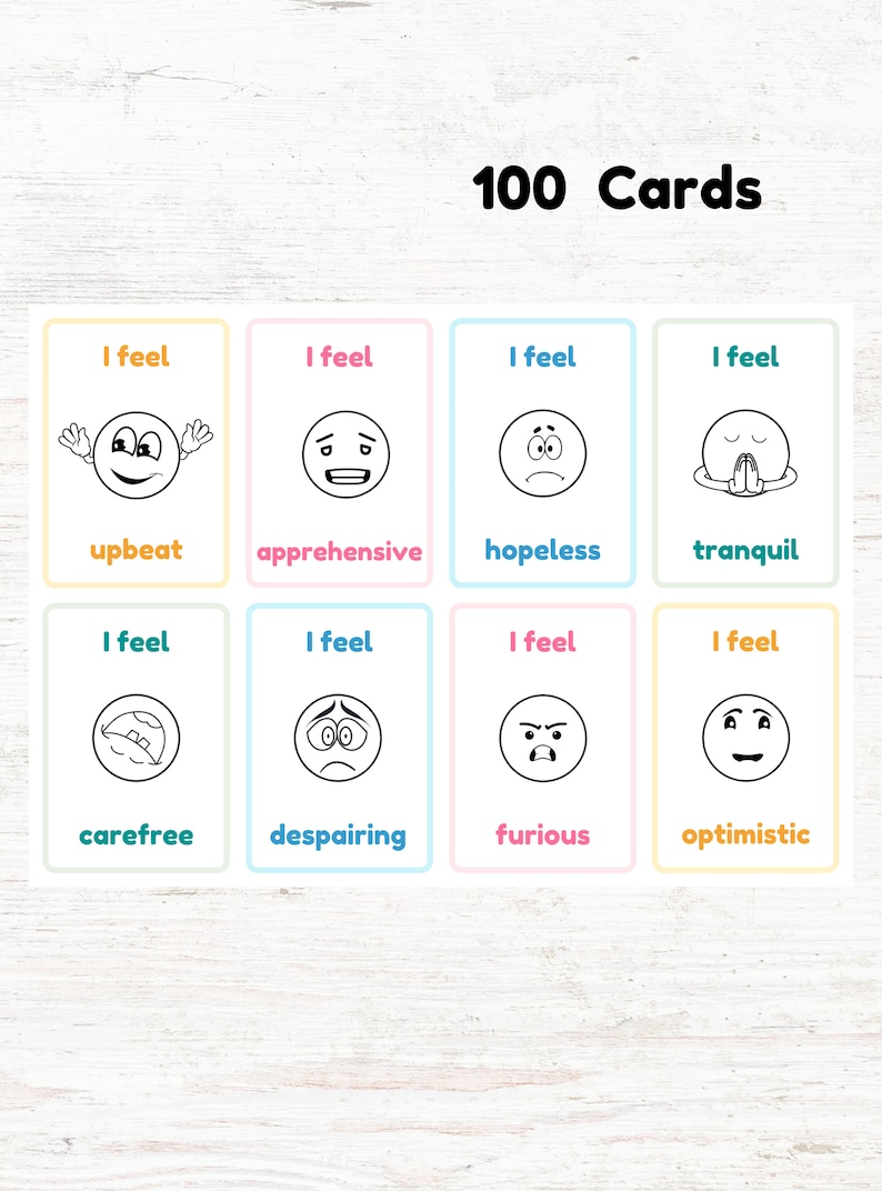 100 Emotion Emoji Flashcards, Feelings Emoji Flash Cards, for Kids ...