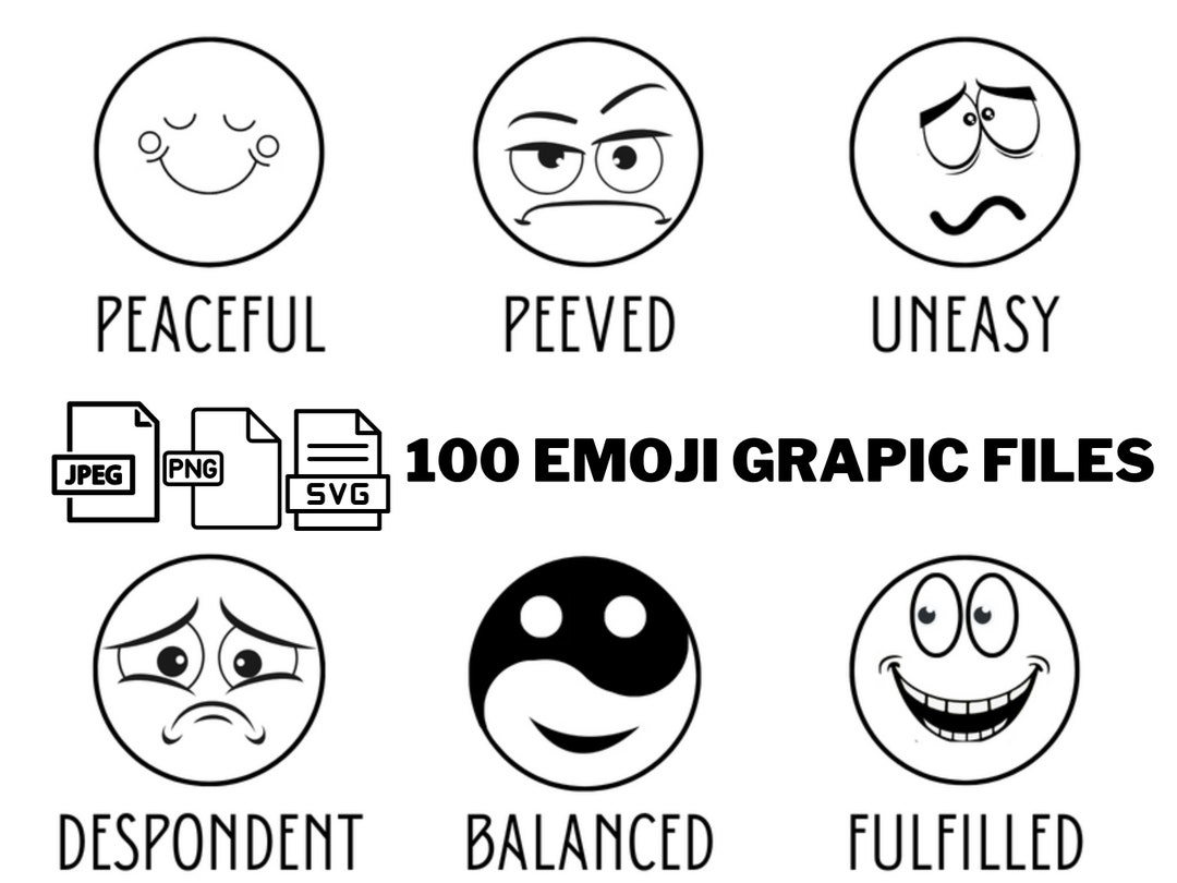 100 Pngs, Jpgs, Svgs, Graphics: Labeled Feelings & Emotion Emojis, for ...