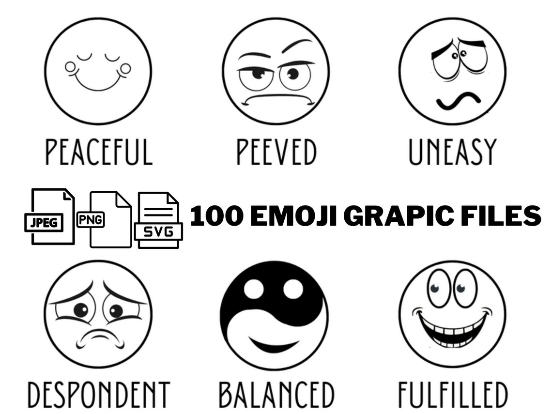 100 Pngs, Jpgs, Svgs, Graphics: Labeled Feelings & Emotion Emojis, for ...