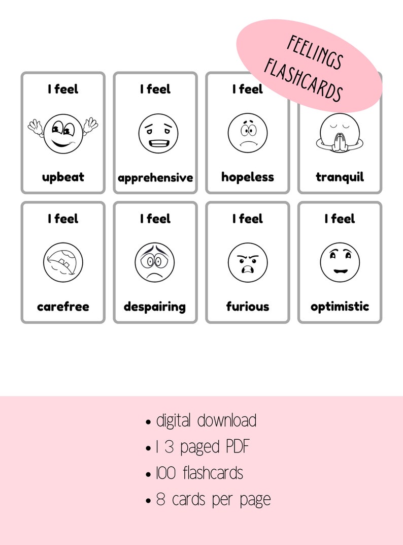 100 Emotion Emoji Flashcards, Feelings Emoji Flash Cards, for Kids ...