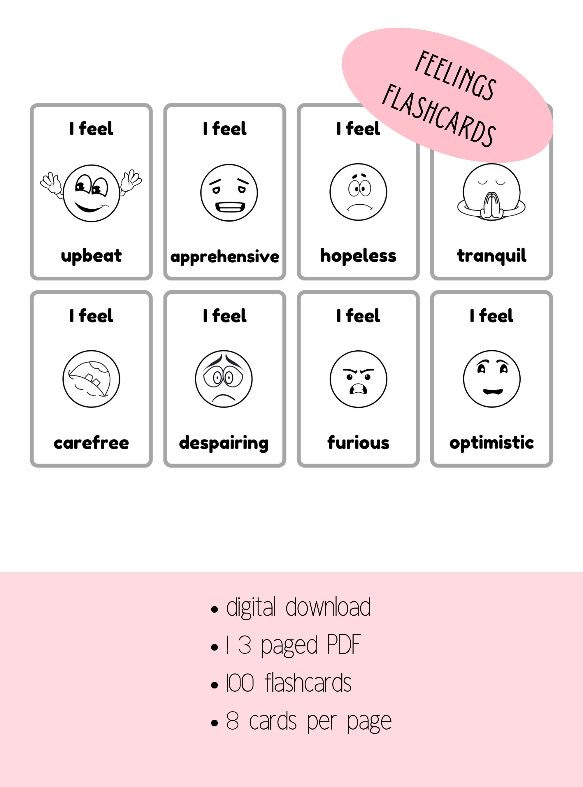 100 Emotion Emoji Flashcards, Feelings Emoji Flash Cards, for Kids ...