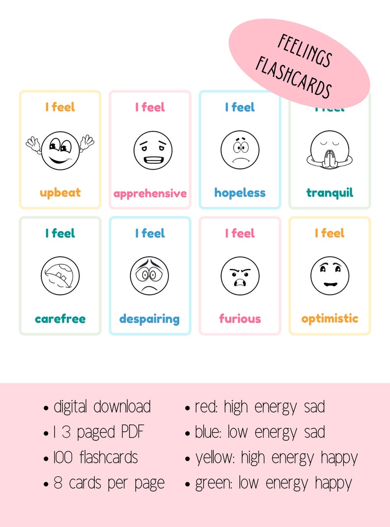 100 Emotion Emoji Flashcards, Feelings Emoji Flash Cards, for Kids ...