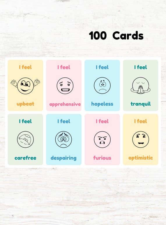 100 Emotion Emoji Flashcards Feelings Emoji Flash Cards for - Etsy