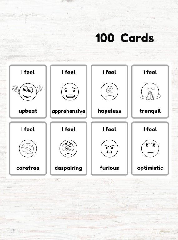 100 Emotion Emoji Flashcards Feelings Emoji Flash Cards for - Etsy