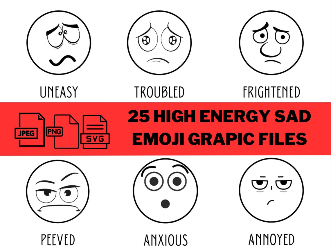 Emotion Clip Art 25 HIGH Energy Sad Emoji Graphics: 25 Pngs, Jpgs, Svgs ...