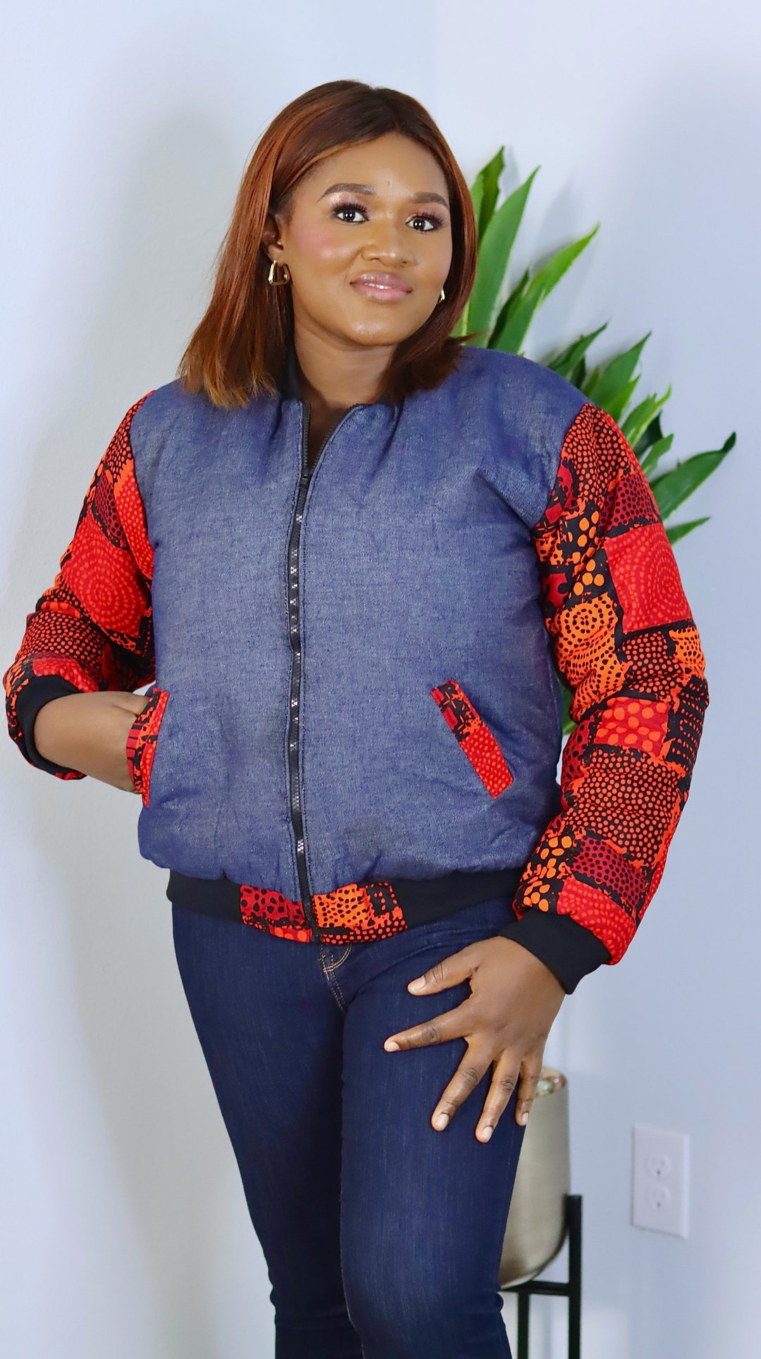 African Print Bomber Jacket With a Front Zip and Pockets, Unisex Ankara ...