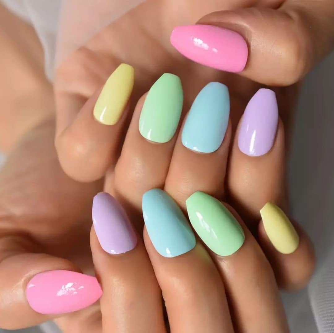 Colorful Ballerina Shape Press on Nails/medium Press on Nails/24 Pcs ...