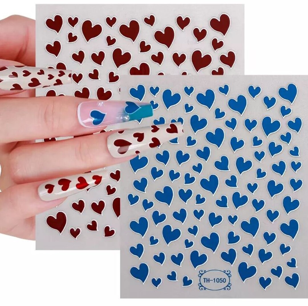 Blue Heart Nail Decals, Gergous/cute Blue Heart Nail Art Fashion ...