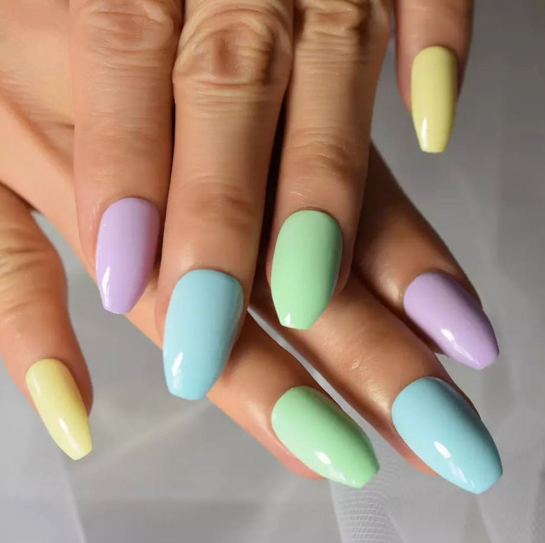 Colorful Ballerina Shape Press on Nails/medium Press on Nails/24 Pcs ...