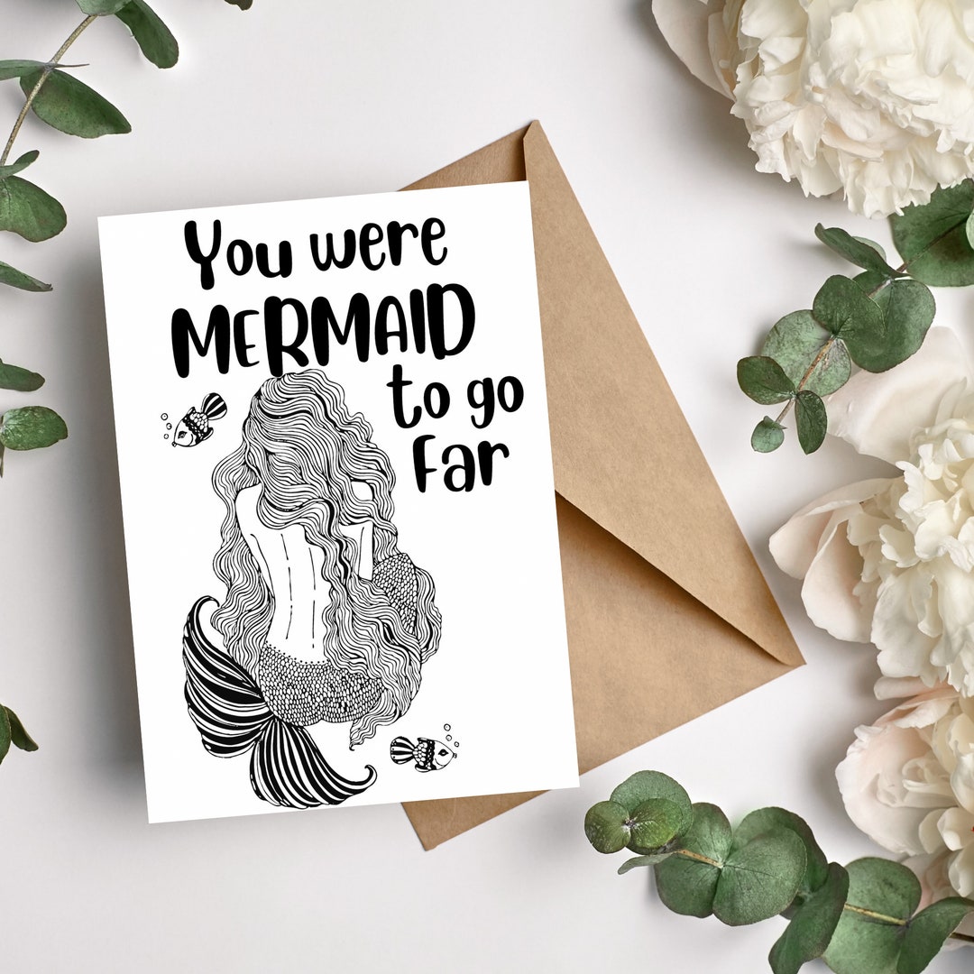 Mermaid to Go Far Birthday Colouring in Card - Etsy