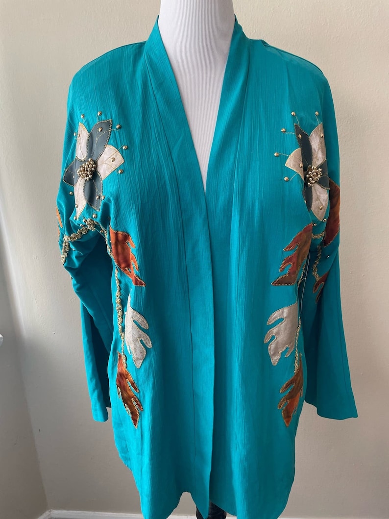Talla XL - Vintage 90s Teal Green Fall Leaf Blazer de Christie de ...