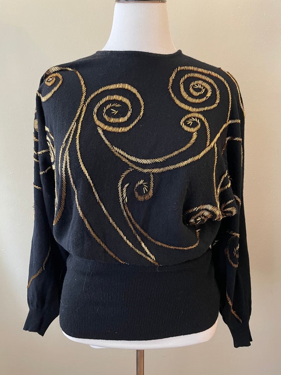 Gorgeous Vintage Black & Gold Sequin Sweater Size Lar… - Gem