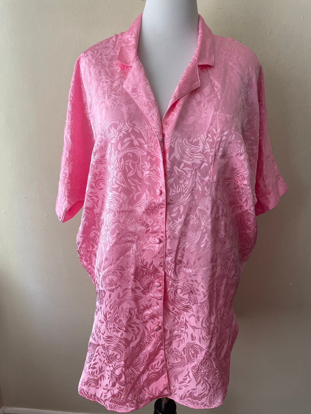 Size 2X Vintage Silky Pink Pajama Top Mini Dress Loungewear - Etsy