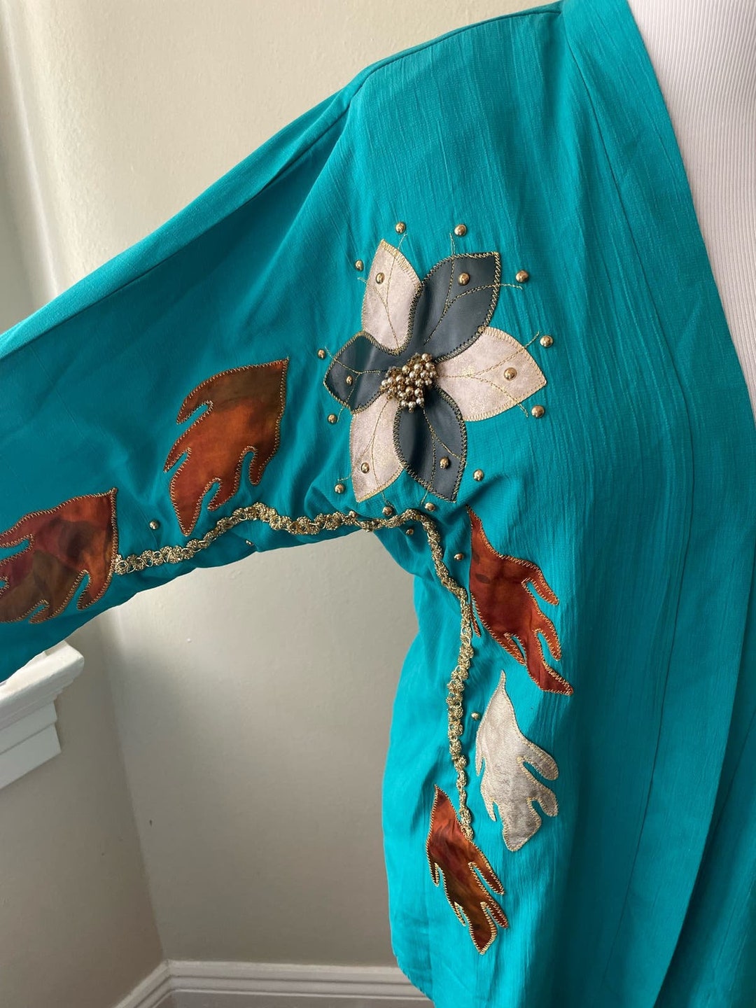 Talla XL - Vintage 90s Teal Green Fall Leaf Blazer de Christie de ...