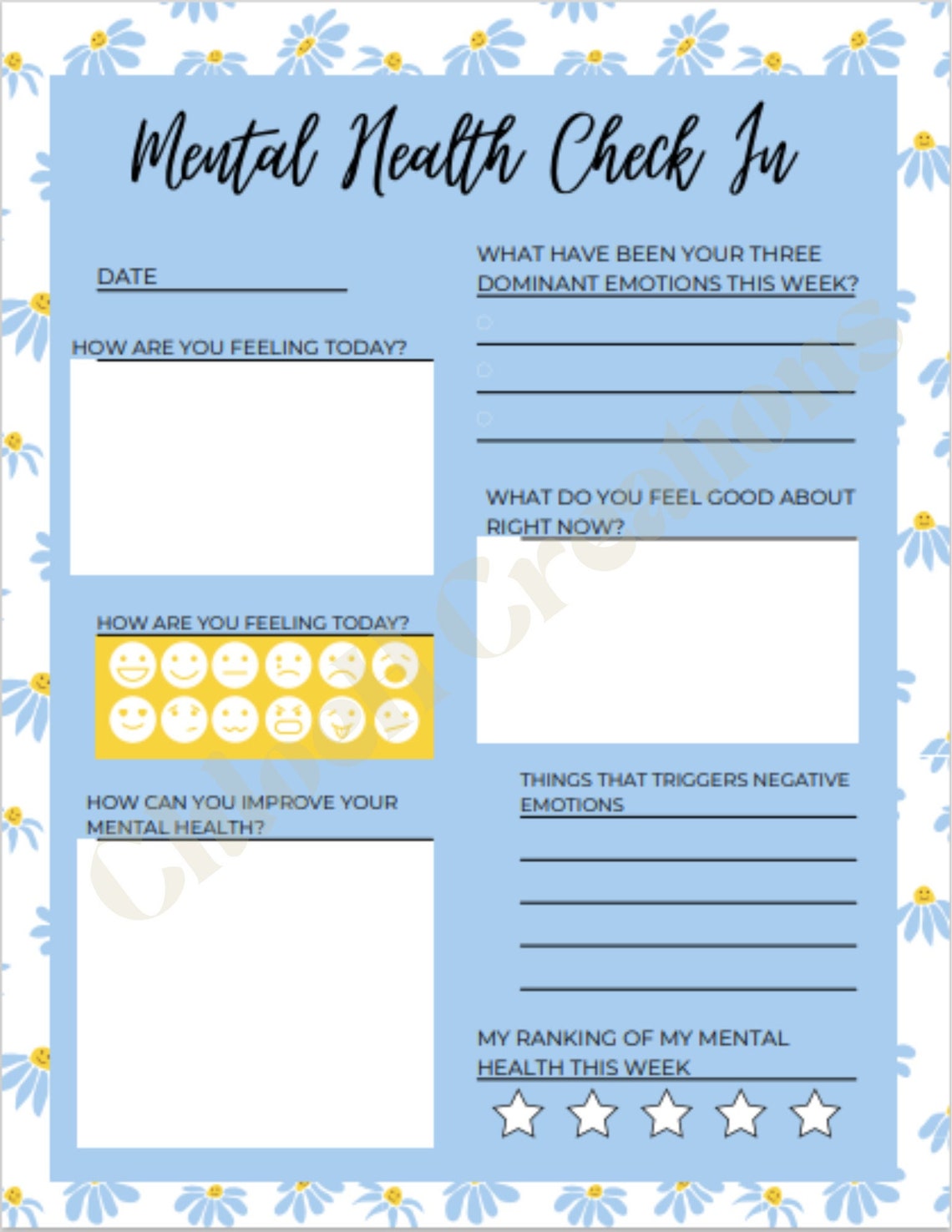 Mental Health Check-in Worksheet - Etsy