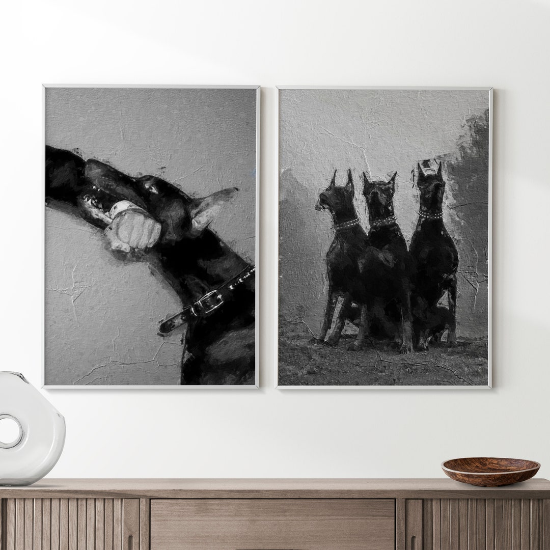 Set of 2 Black & White Aesthetic Doberman Wall Art Chic Luxury Fashion ...