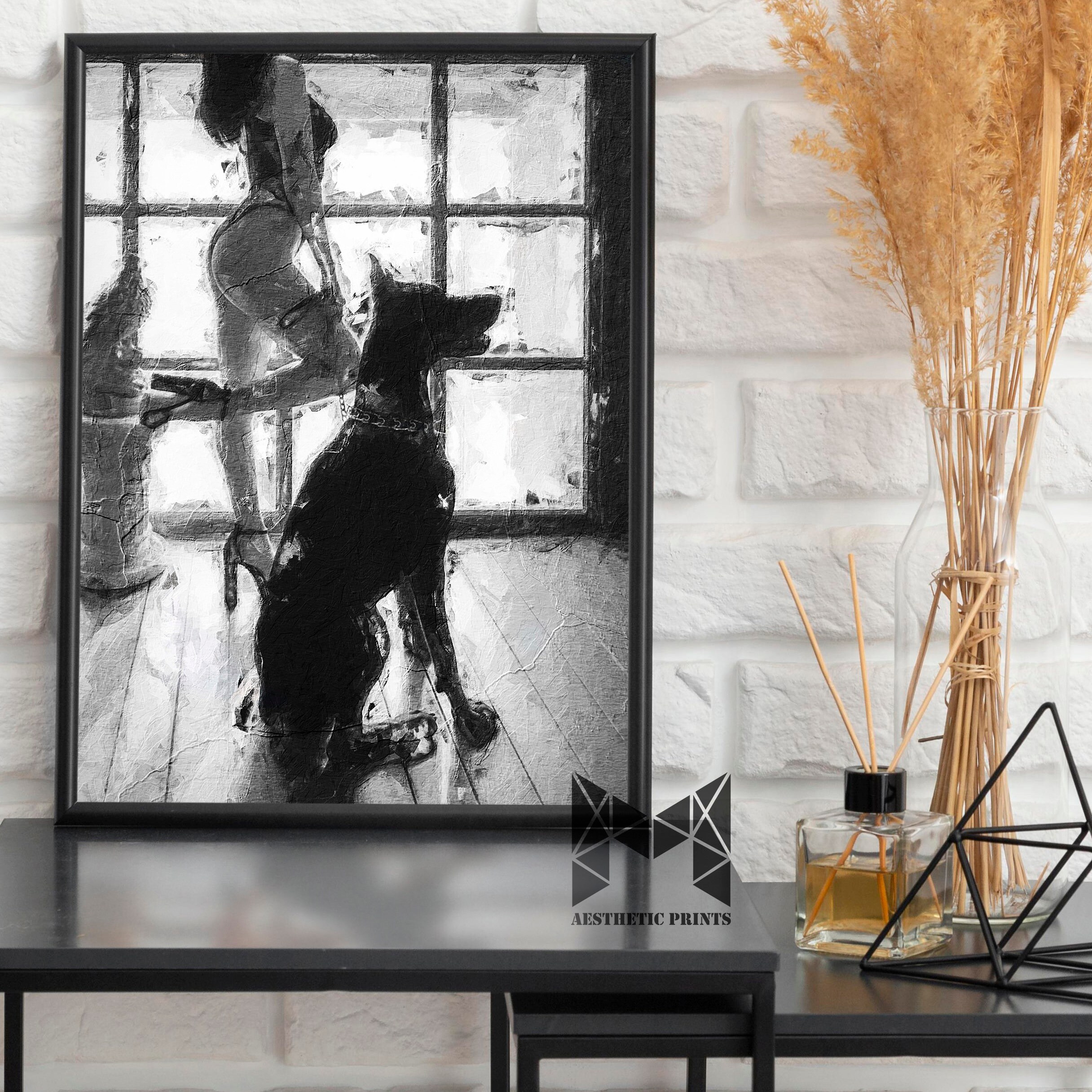 Set of 2 Black & White Chic Luxury Fashion Dog Poster Doberman Room ...