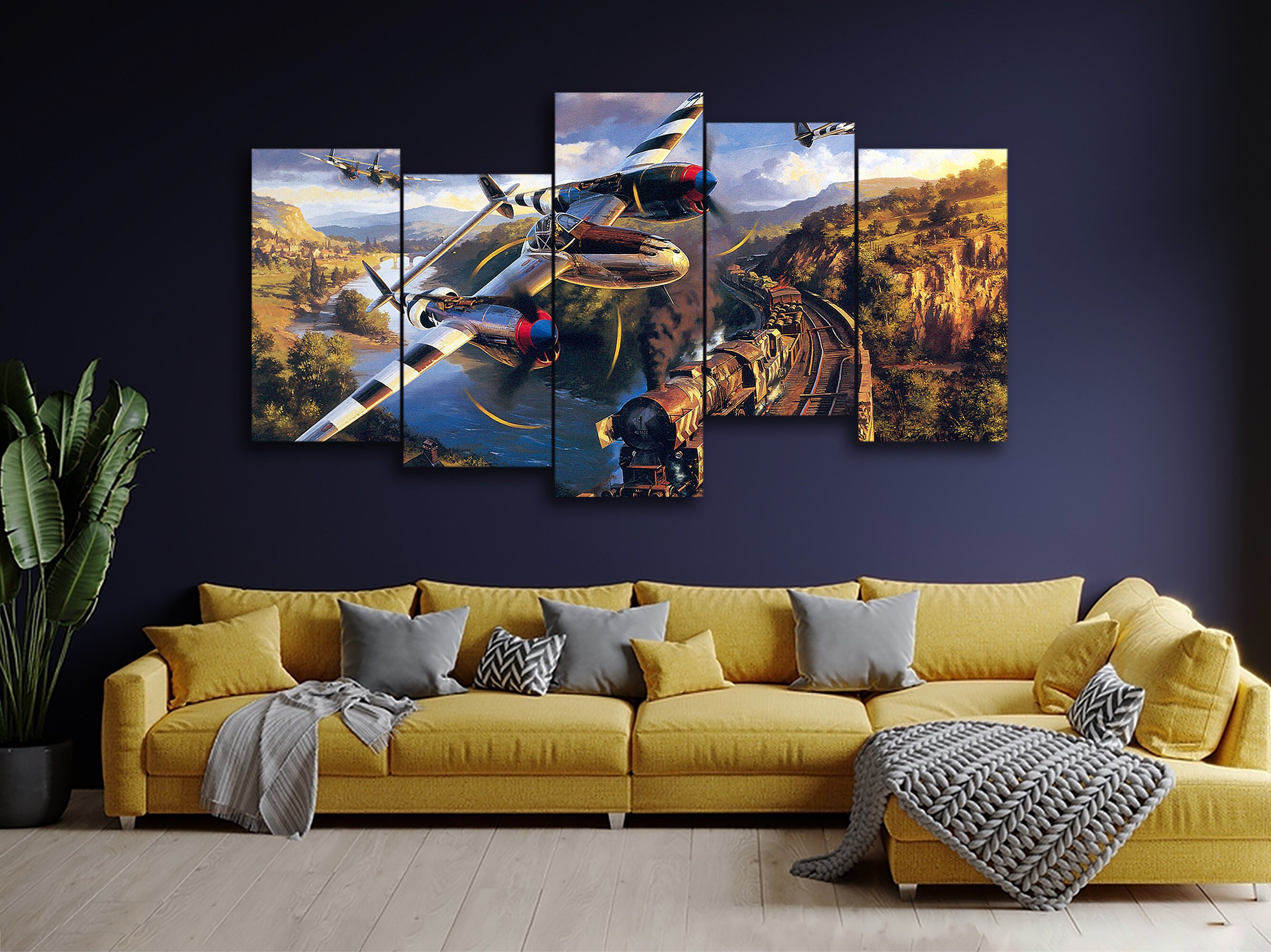 Lockheed P-38 Lightnings 5 Pieces Canvas Wall Art, Large Framed 5 Panel ...