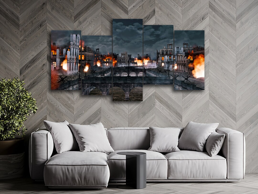 Urban Battlefield 5 Pieces Canvas Wall Art, Large Framed 5 Panel Canvas ...