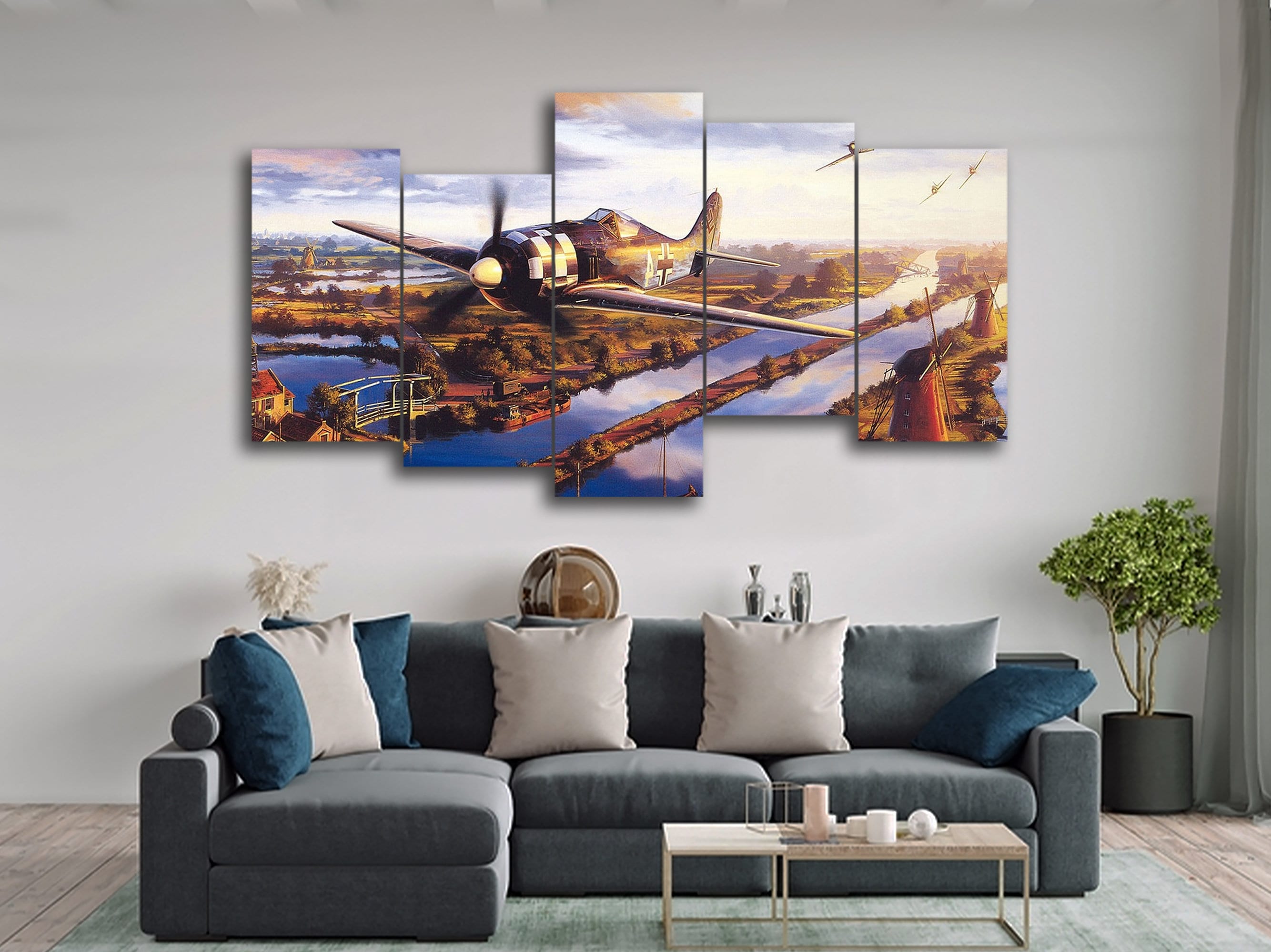 Day of the Fighters, FW190 Airplane WWII 5 Piece Canvas Wall Art, Large ...