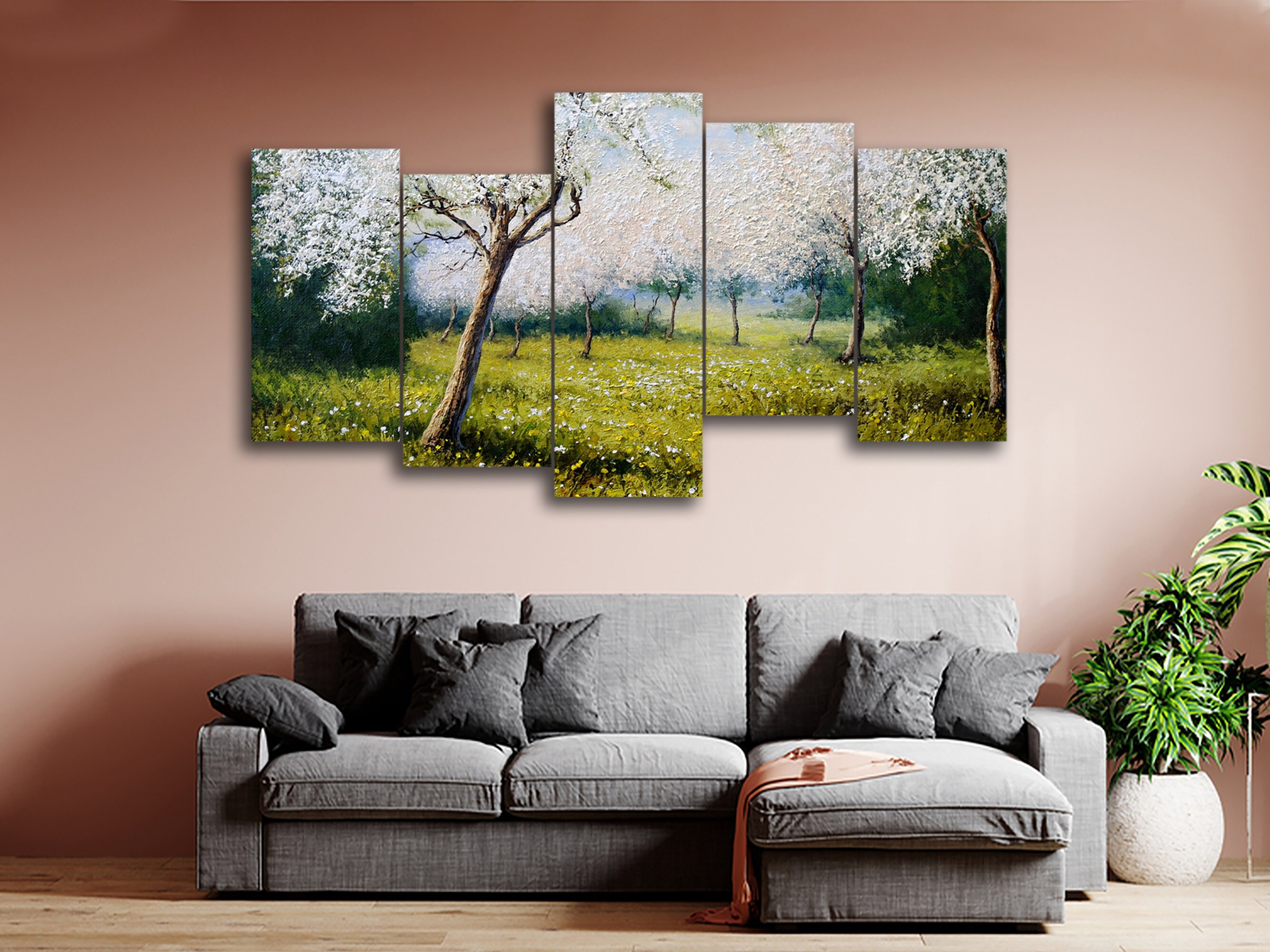 Spring Landscape 5 Pieces Canvas Wall Art, Large Framed 5 Panel Canvas ...
