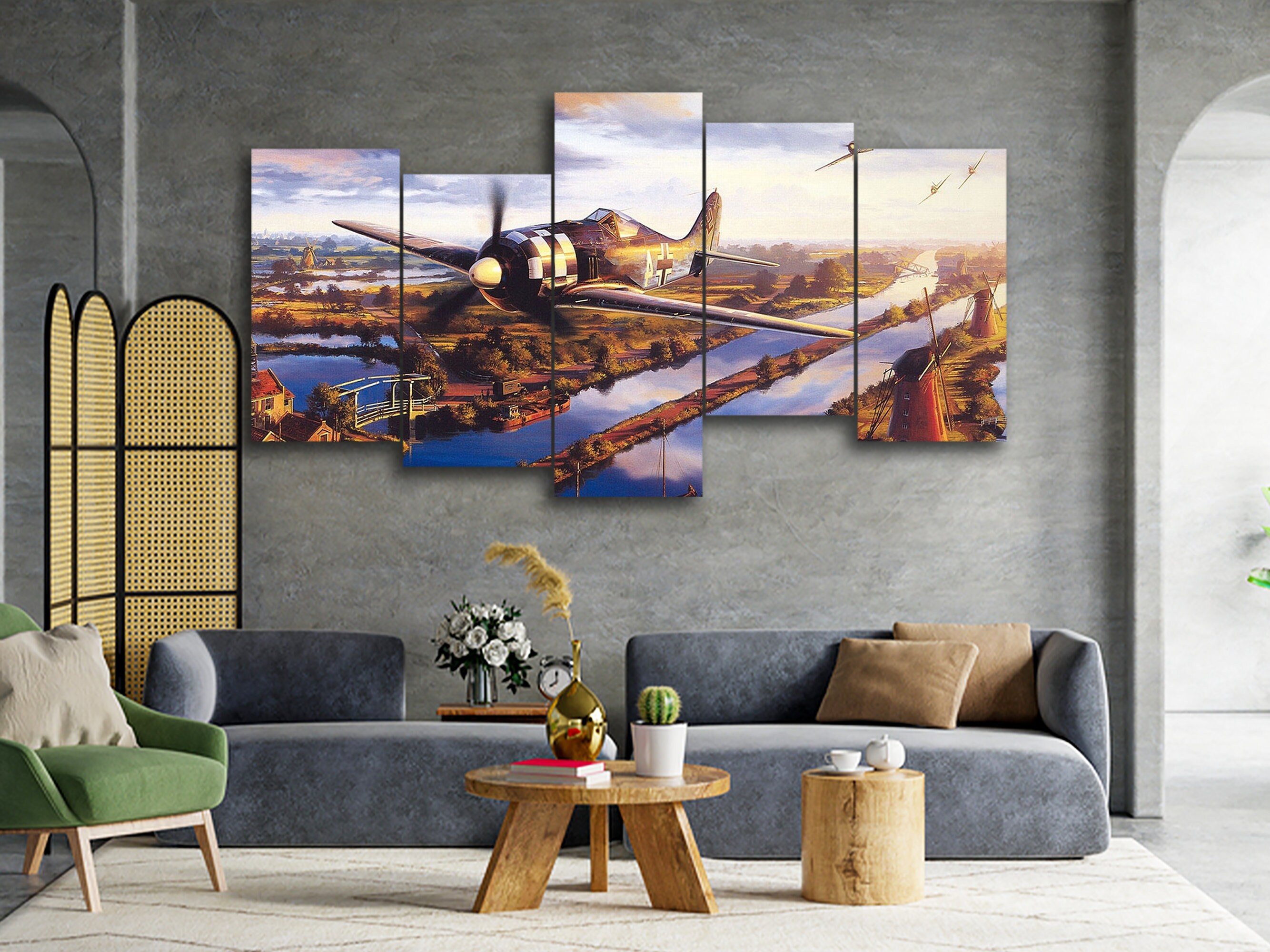 Day of the Fighters, FW190 Airplane WWII 5 Piece Canvas Wall Art, Large ...